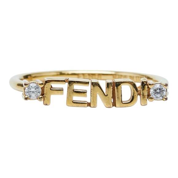Fendi | Jewelry | Fendi Logo Ring M Gold Plated Crystal Womens Fendi ...